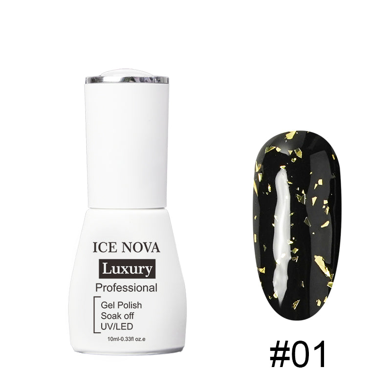 ICE NOVA Gold Flake Top Coat Gel – ICE NOVA Professional UV/LED Gel Nail Polish OEM/ODM Manufacturer